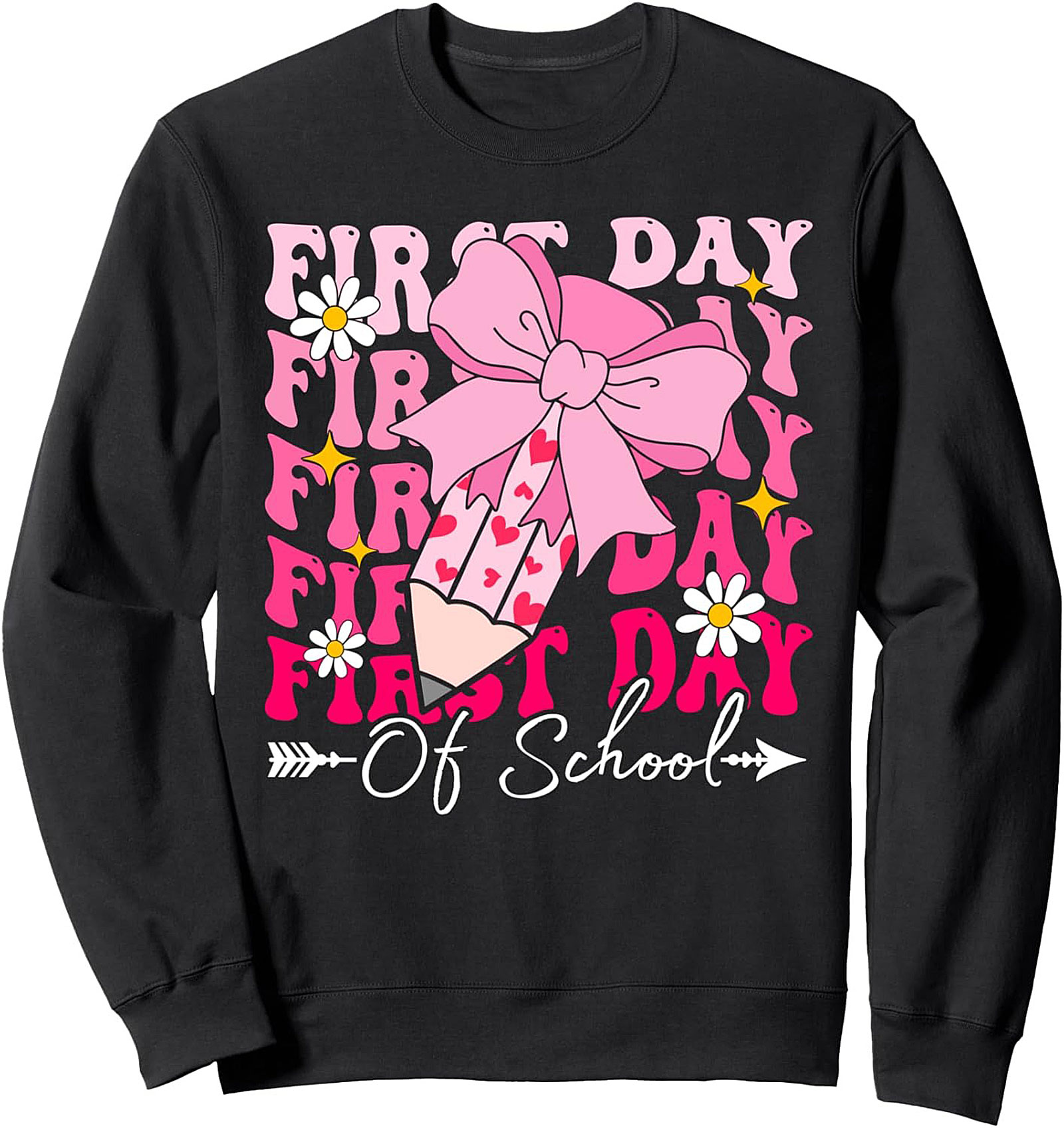 Groovy First Day of School Sweatshirt | Pink Crewneck